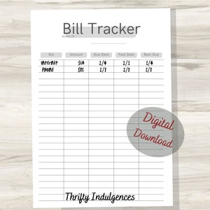 Bill Tracker, Simple Bill Tracker, Bill Organizer, Budgeting Tracker ...