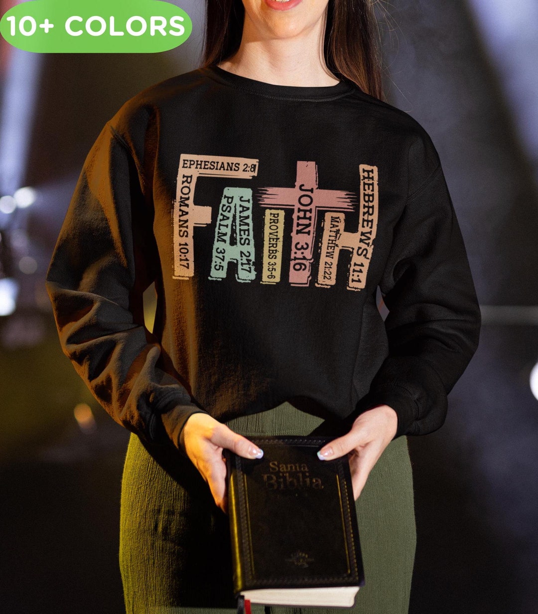 Faith Sweatshirt With Bible Verse & Cross, Christian Pullover - Etsy