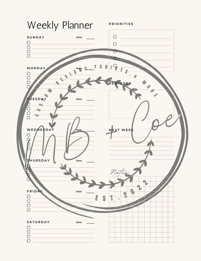 Weekly Planner Printable - Etsy