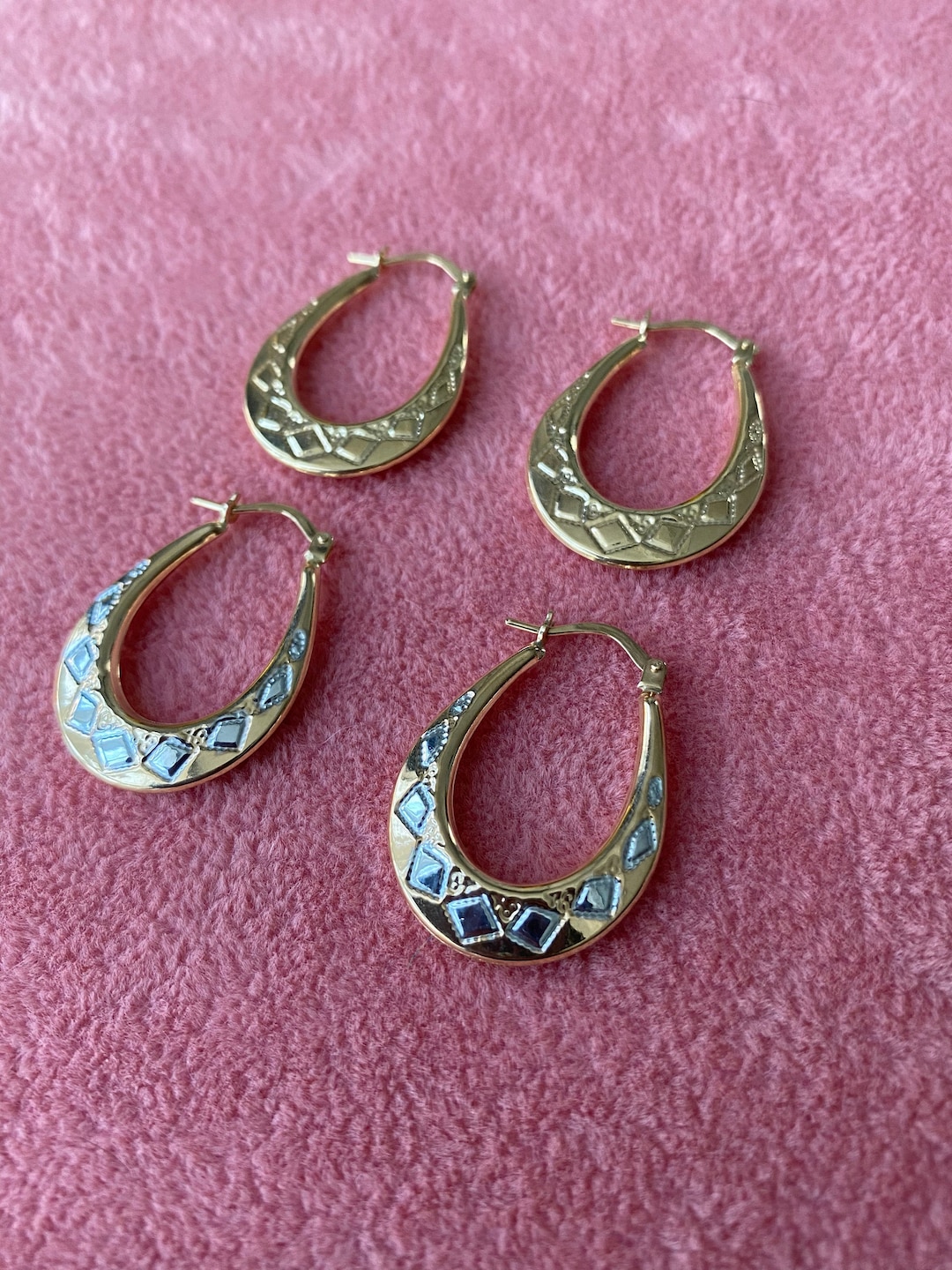 9ct Gold Oval Creoles, Boho Gypsy Oval Hoops, White Gold, Yellow Gold ...