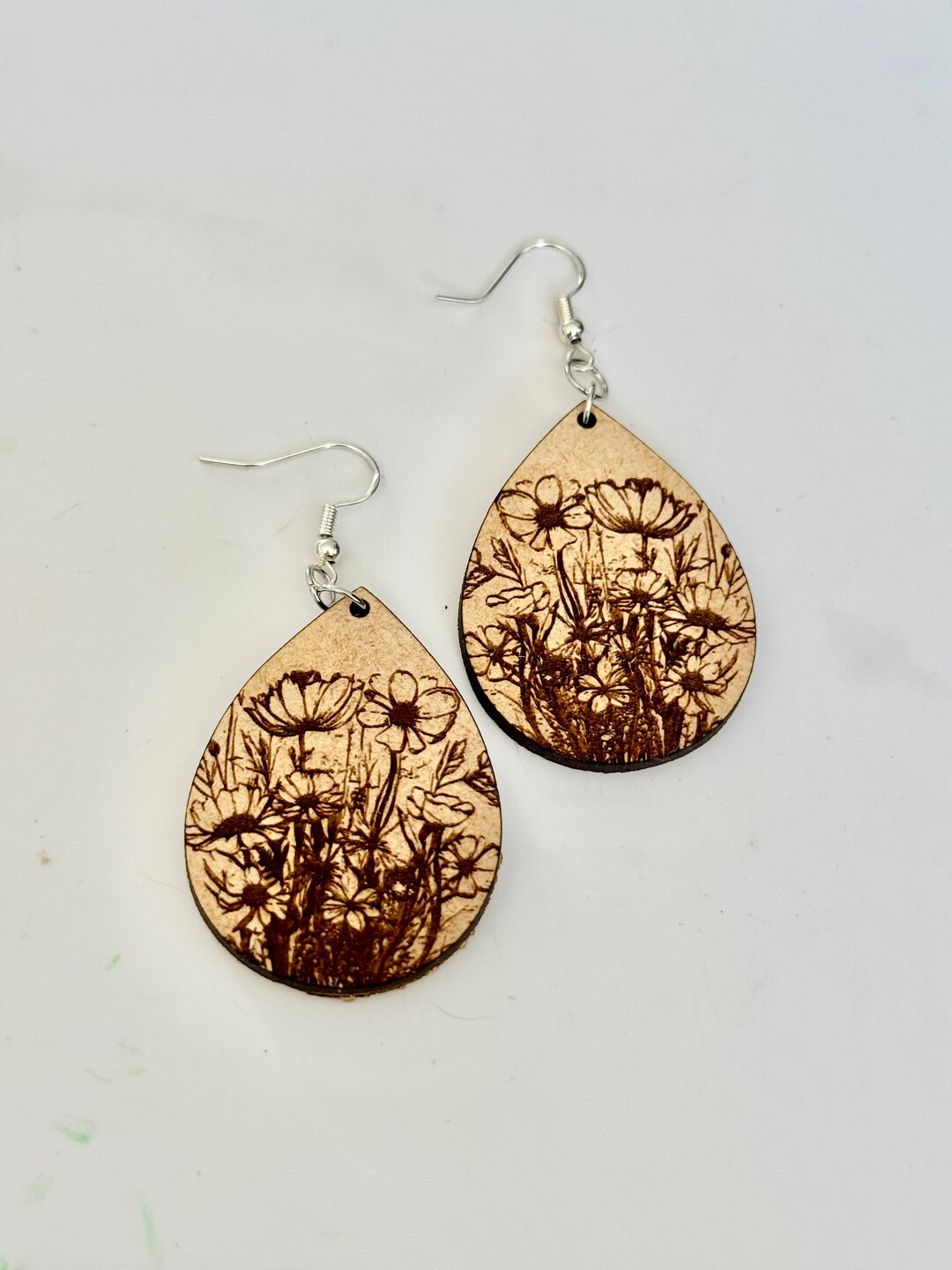 Wildflower Wood Burned Earrings - Etsy