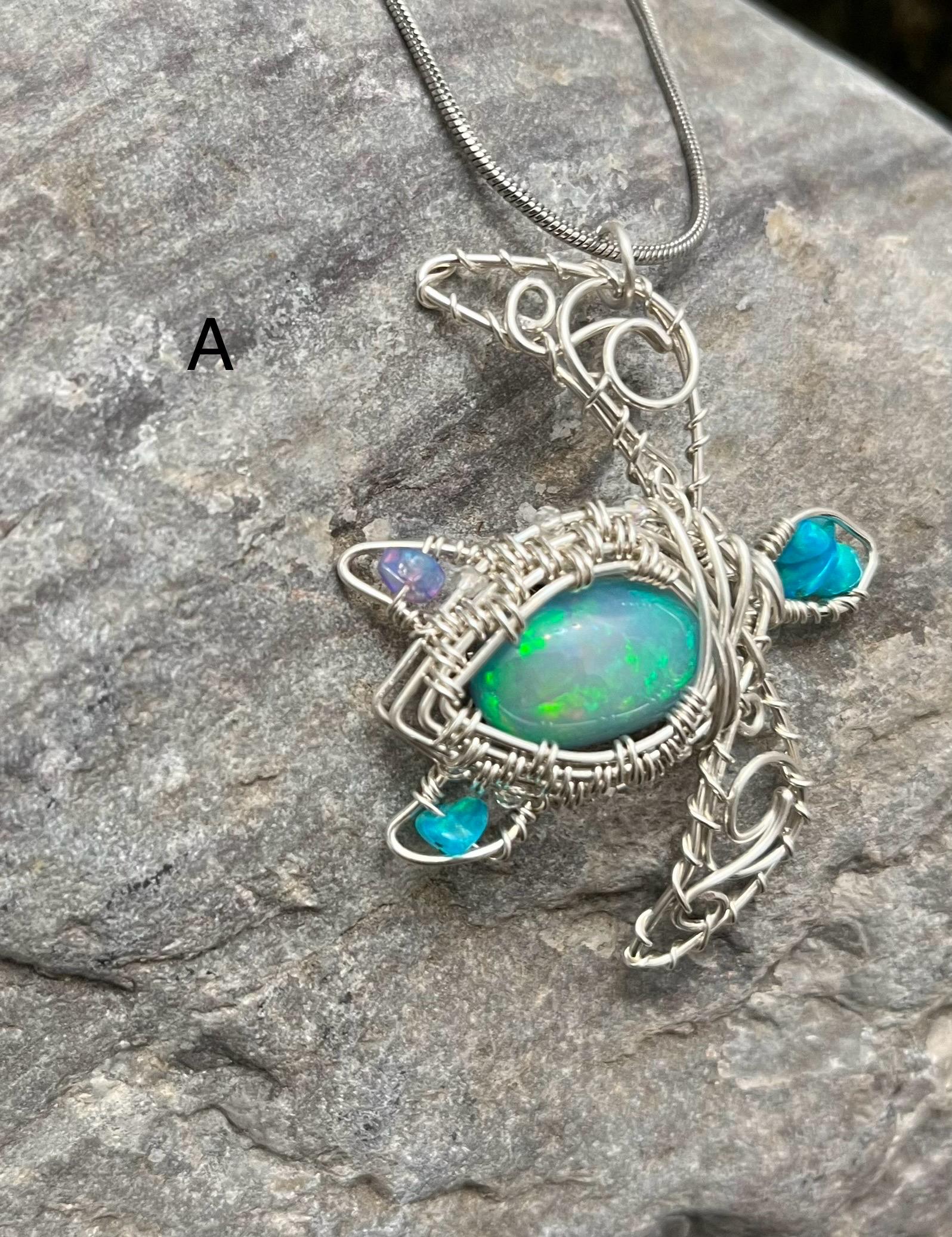Wire Weave Sea Turtle Black Opal in Sterling Silver - Etsy