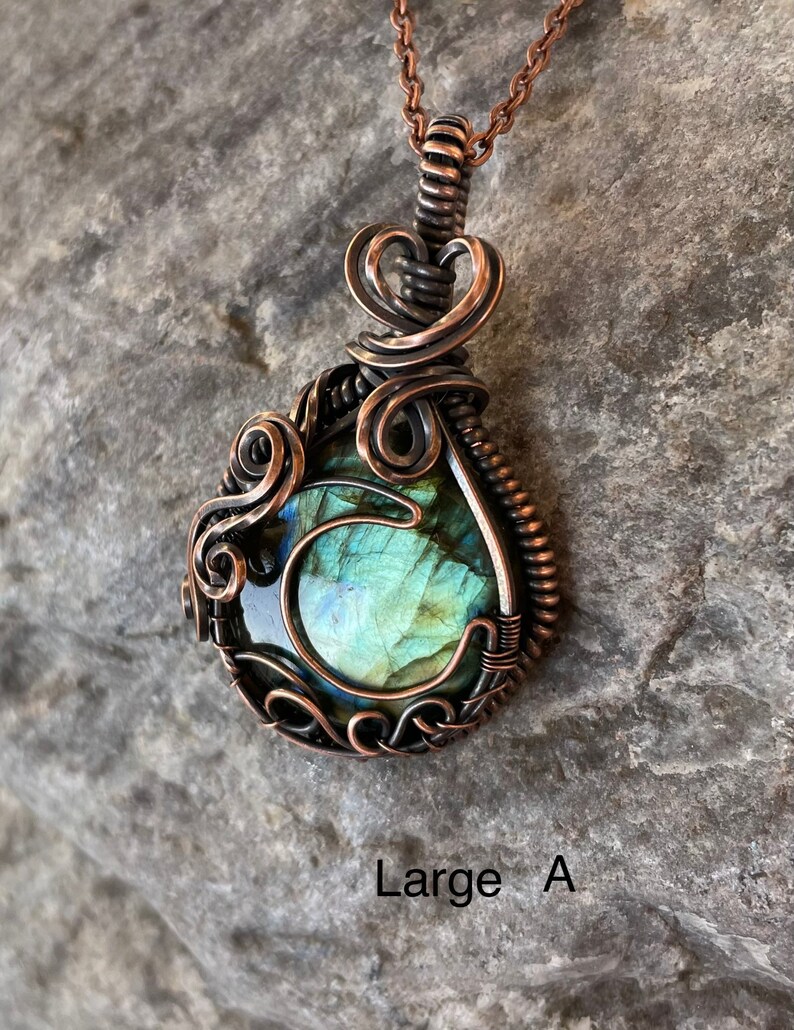 Moon Themed Wire Wrap Pendant in Sterling Silver or Copper Rainbow ...