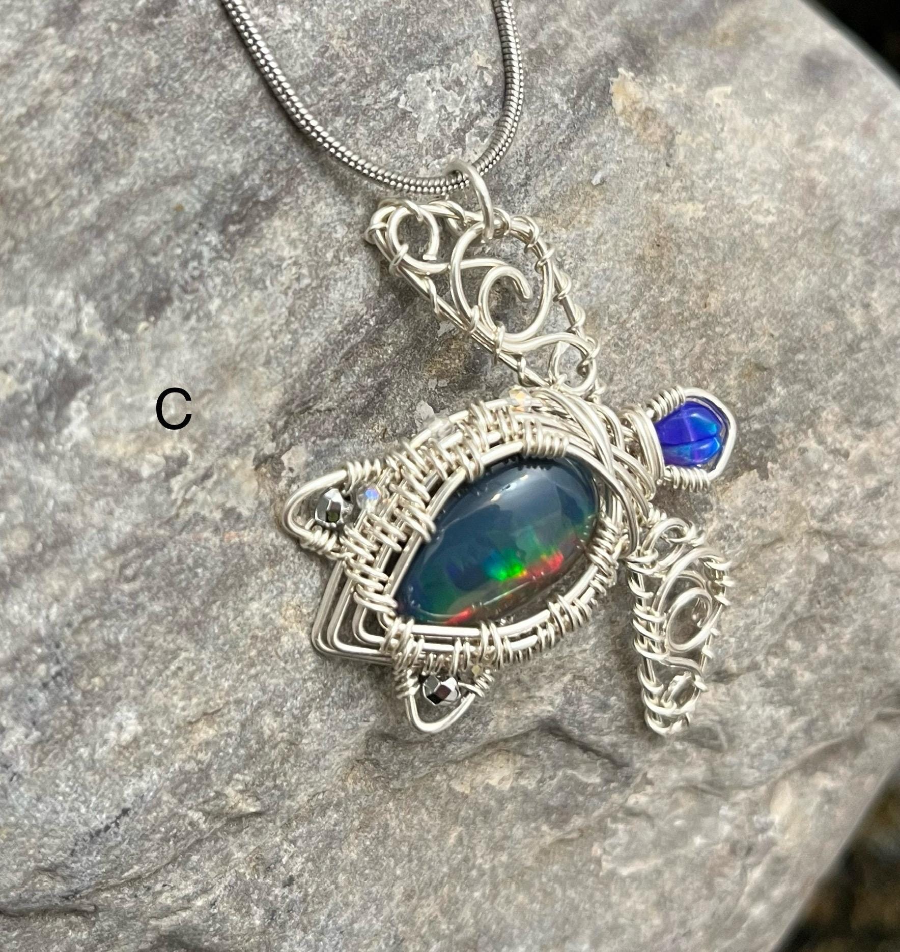 Wire Weave Sea Turtle Black Opal in Sterling Silver - Etsy