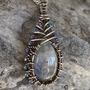 Rainbow Moonstone Wire Weave Dragon Skin Pendant in Solid | Etsy