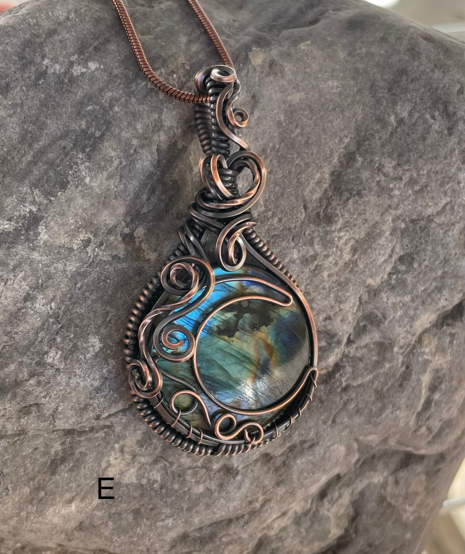 Moon Themed Wire Wrap Pendant in Sterling Silver or Copper Rainbow ...