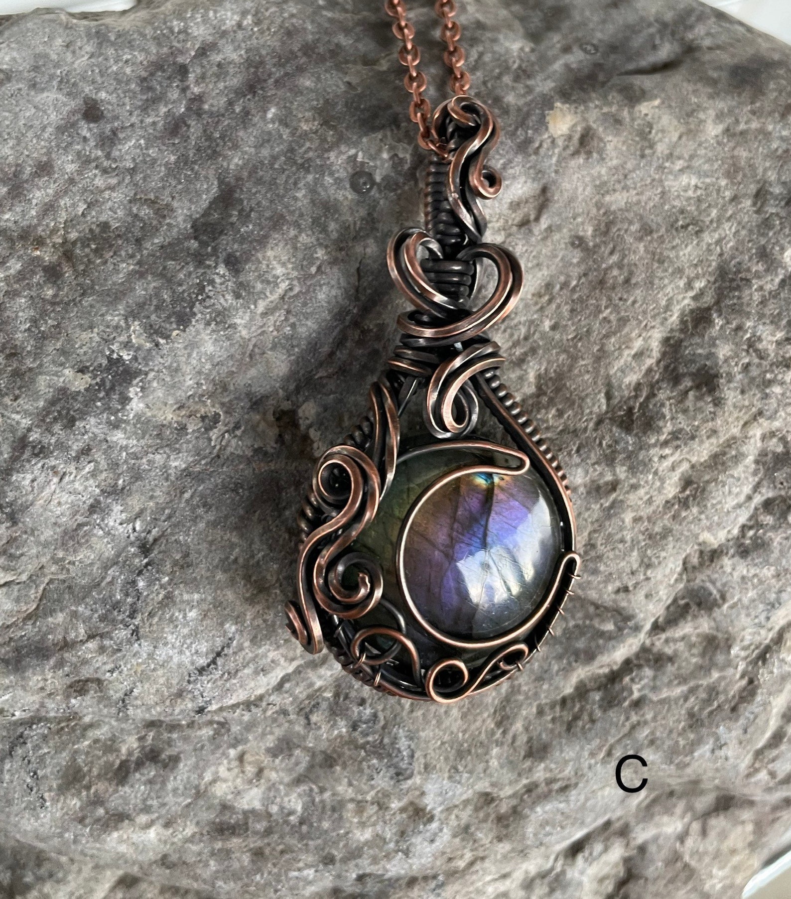 Moon Themed Wire Wrap Pendant in Sterling Silver or Copper Rainbow ...
