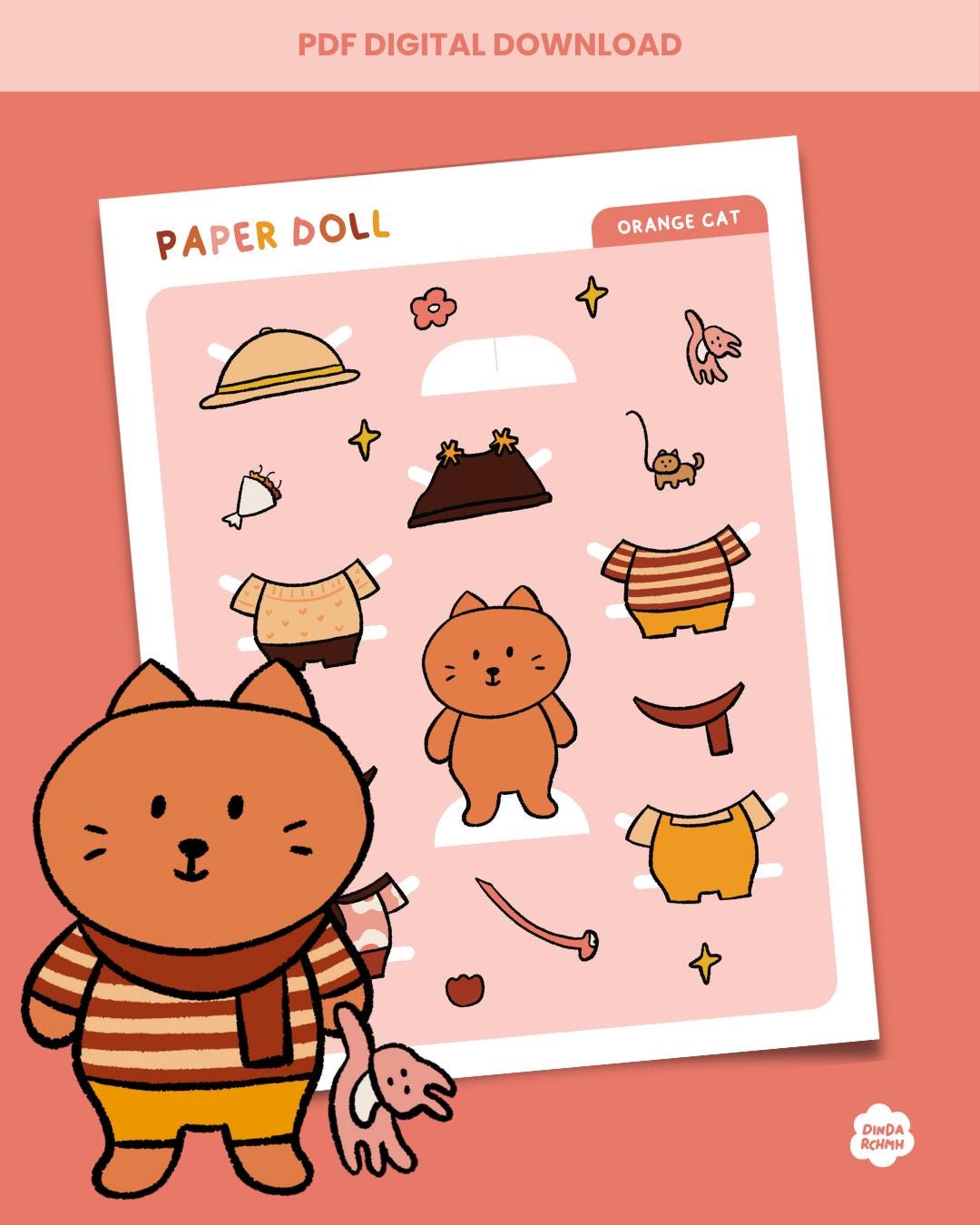 Orange Cat Paper Doll Digital Download Printable Activity Kids Autumn ...