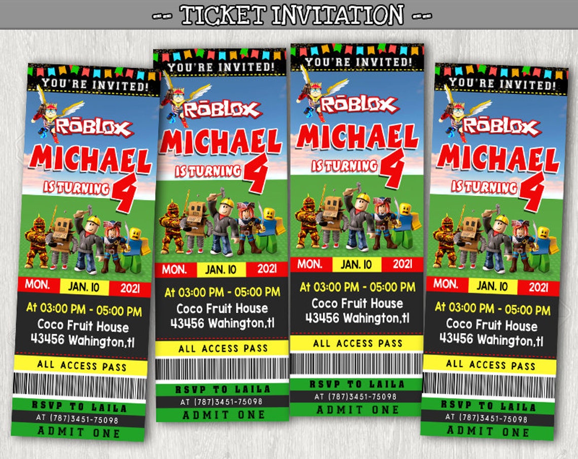Roblox Ticket Invitation Roblox Birthday Invitation Roblox | Etsy