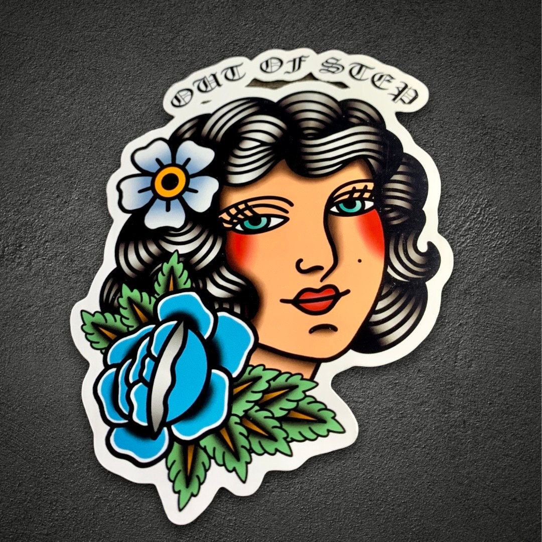 Lady Head Traditional Tattoo Flash Sticker - Etsy