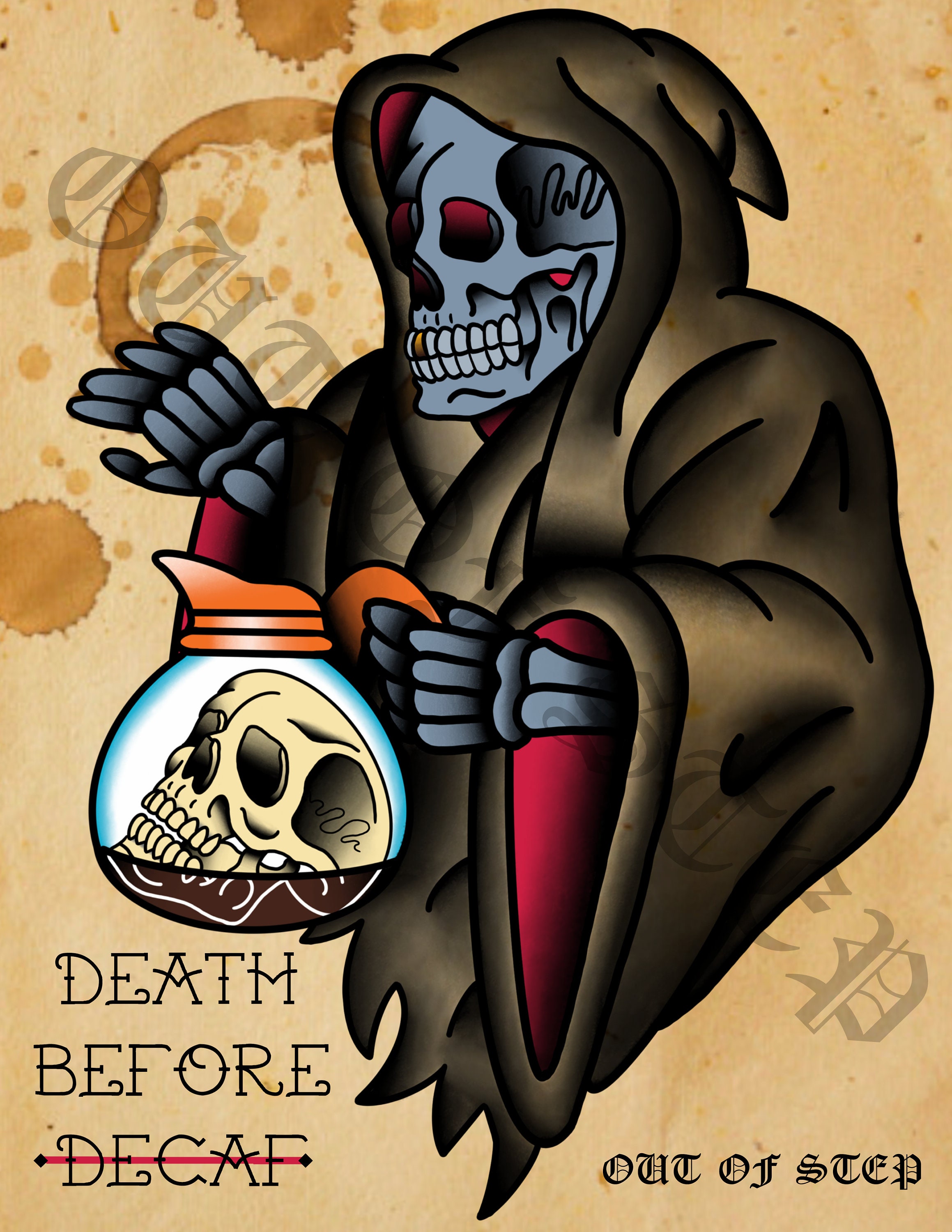 Death Before Decaf Reaper Tattoo Flash Art Print 8.5x11 - Etsy