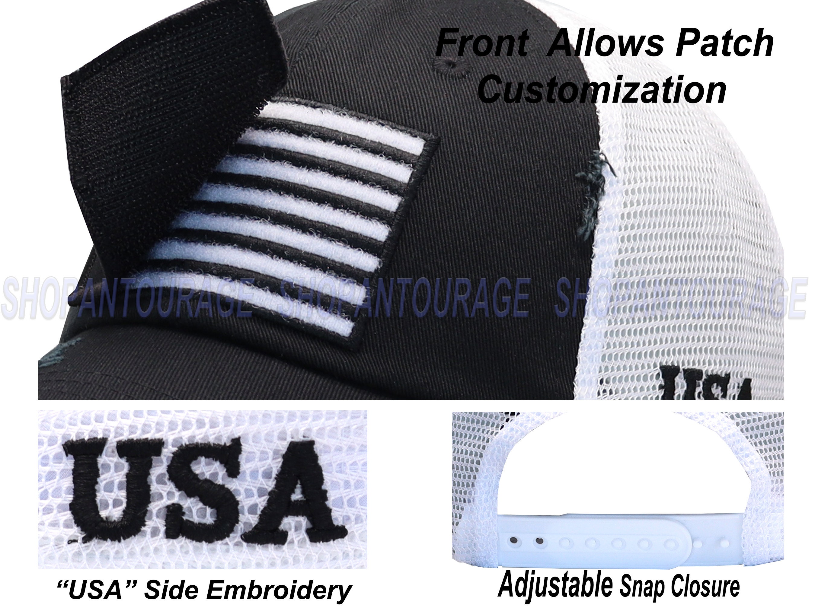 Antourage American Flag Unconstructed Mesh Snapback Trucker Hat for Men ...