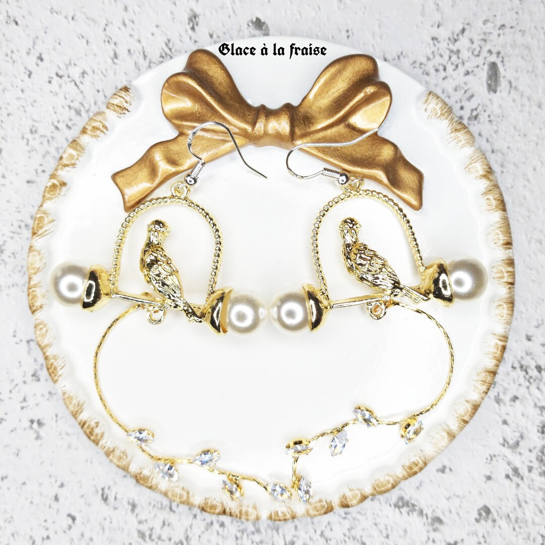 S925 Ear Wire Golden Bird Swaying Leaf Drop Earrings, Drop Earrings ...