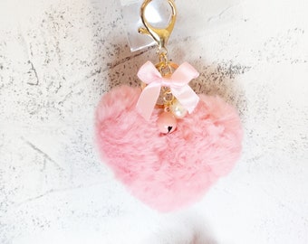 Fluffy Heart Keychain - Etsy