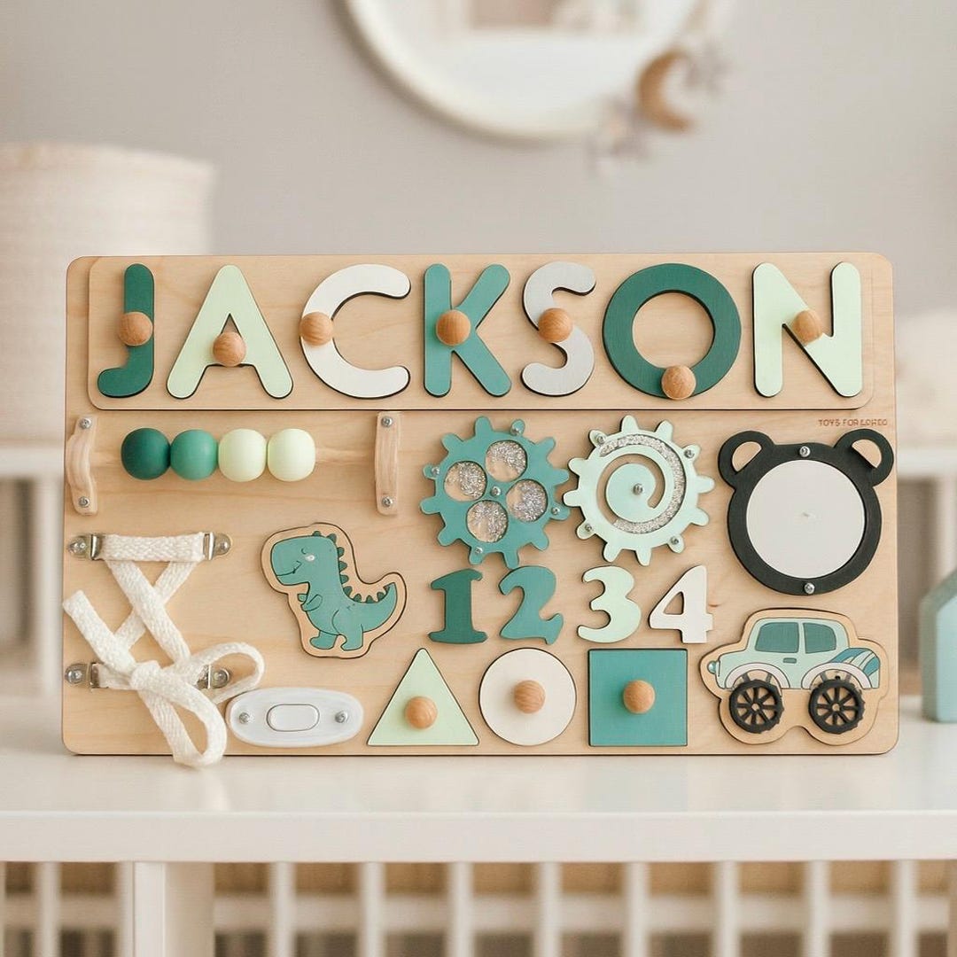 Personalized Busy Board - 1 Year Old Gift, Baby Name Puzzle - Etsy