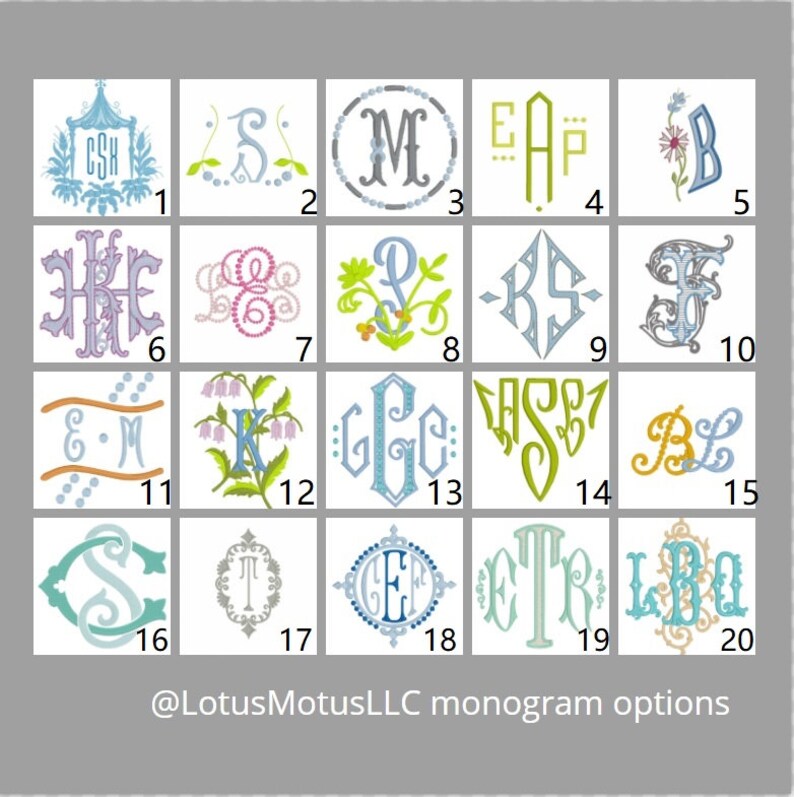 Monogram font options and thread colors | Etsy
