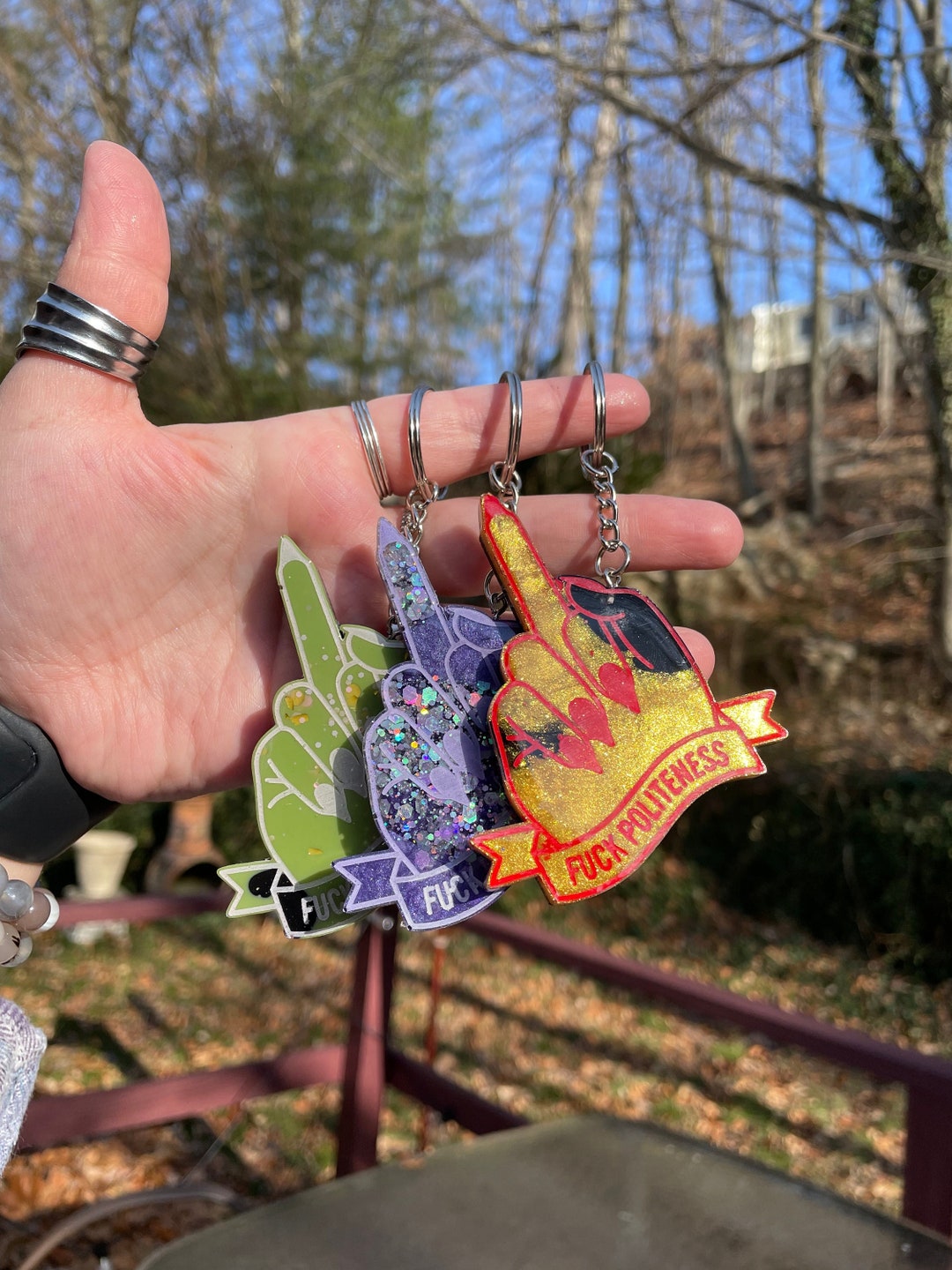 Fck Politeness Middle Finger Keychain Handmade Resin - Etsy
