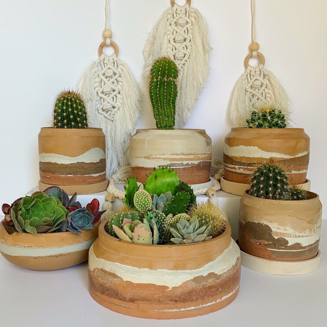 Handmade Concrete Plant Pot: Desert Mountain Design, Boho Planter - Etsy