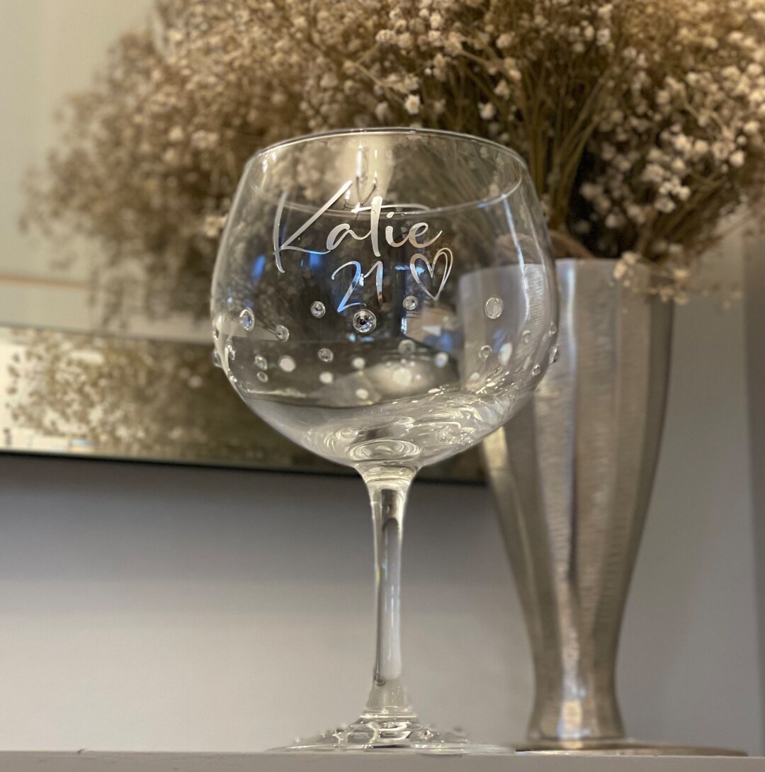 Personalised Birthday Age Gin Glass With Diamantés - Etsy UK