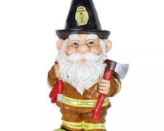 Fireman Gnome Ceramic Gnome Fireman Statuary Fireman Garden - Etsy