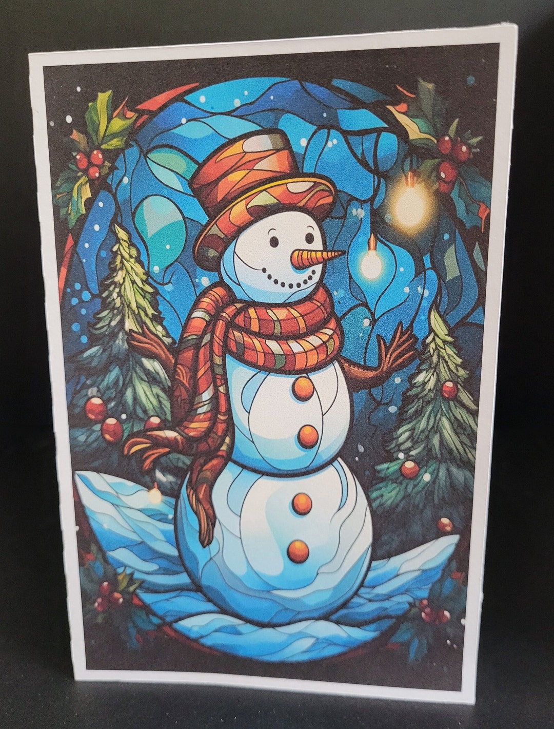Stained Glass Christmas Cards, Blank Inside, Snowman, Gingerbread House ...