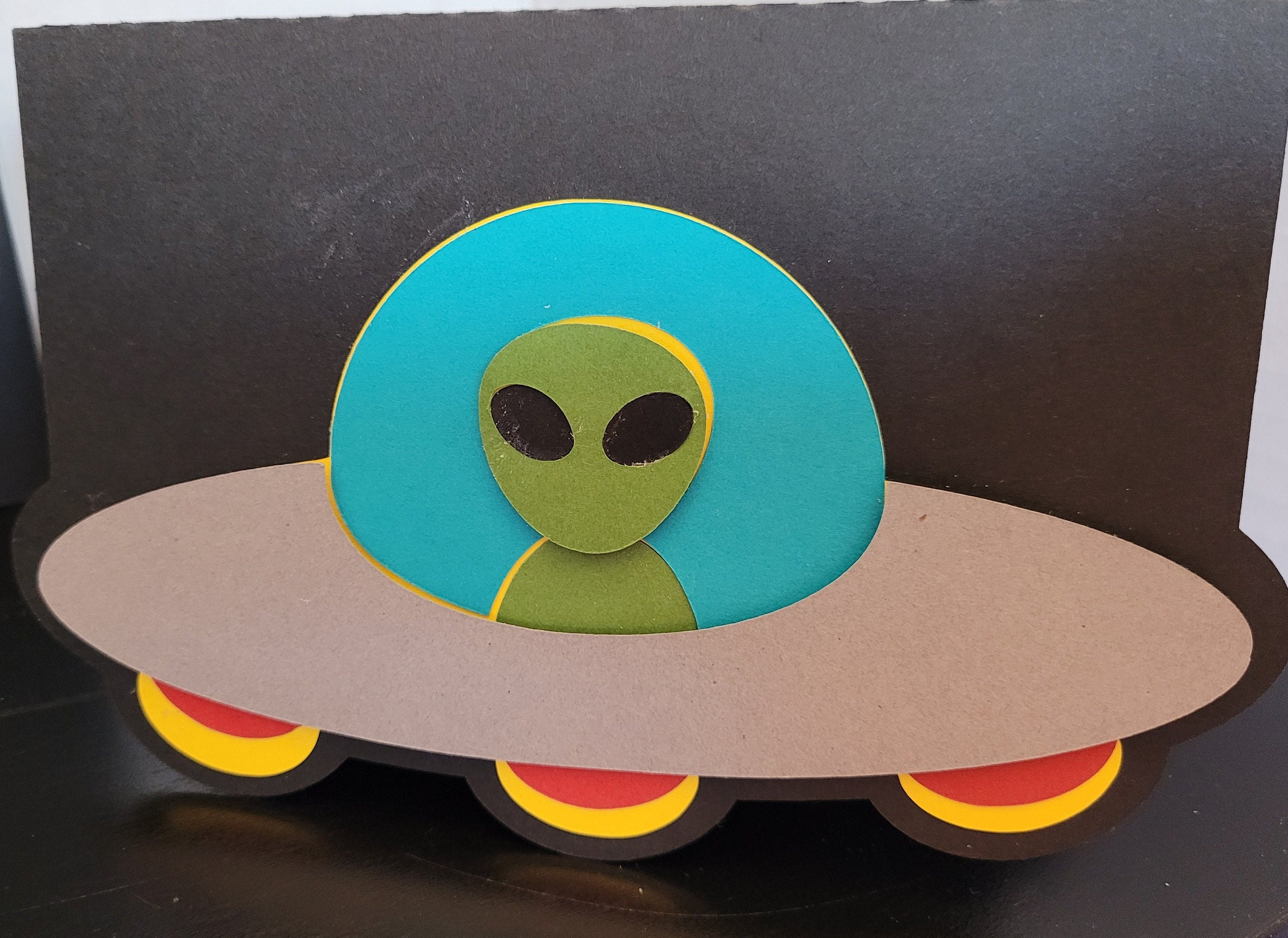 UFO Alien Card, Blank Inside, Martian, Flying Saucer, Birthday ...