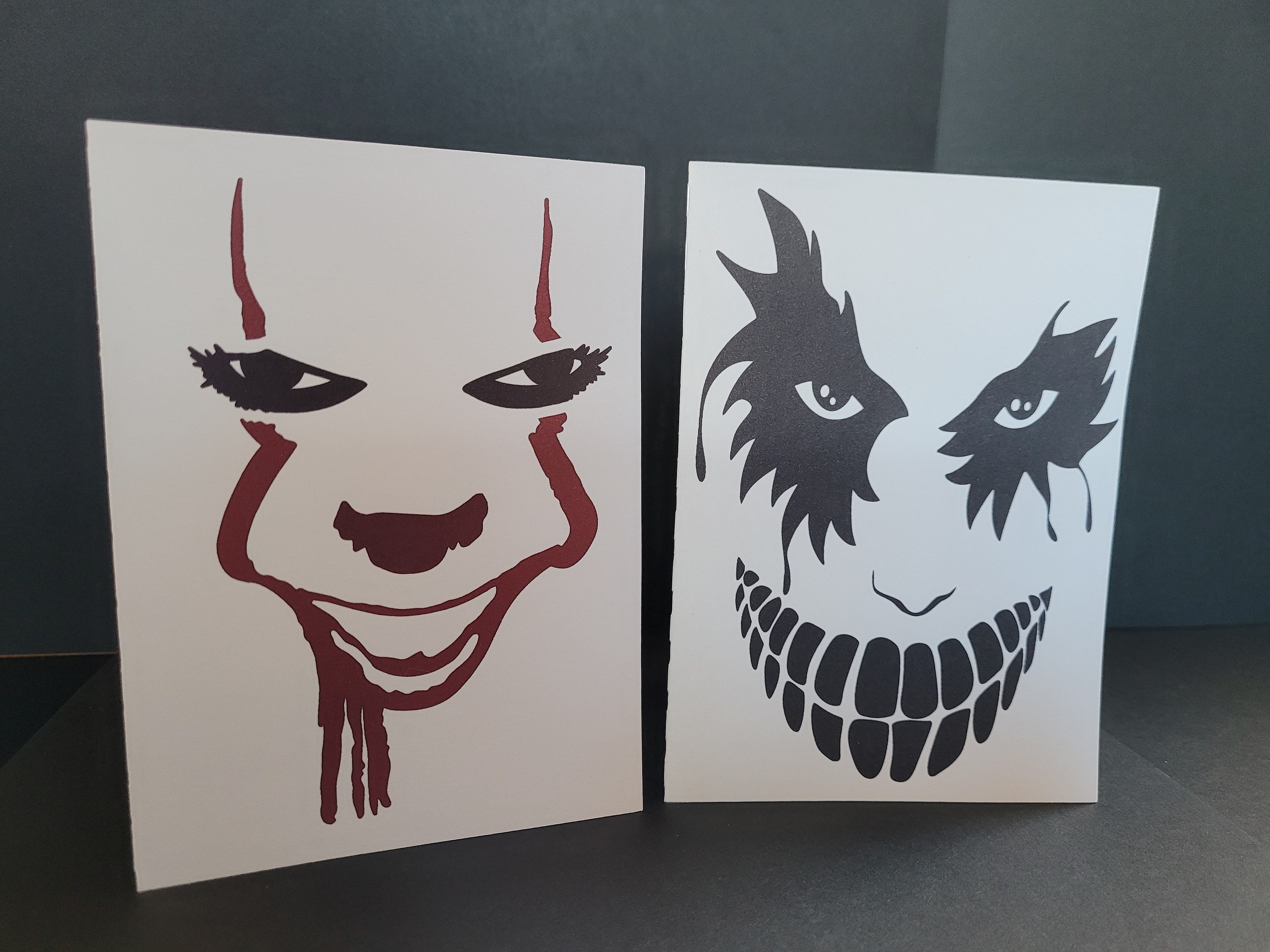Scary Face Cards, Blank on the Inside, Clown, Halloween, White, Red ...