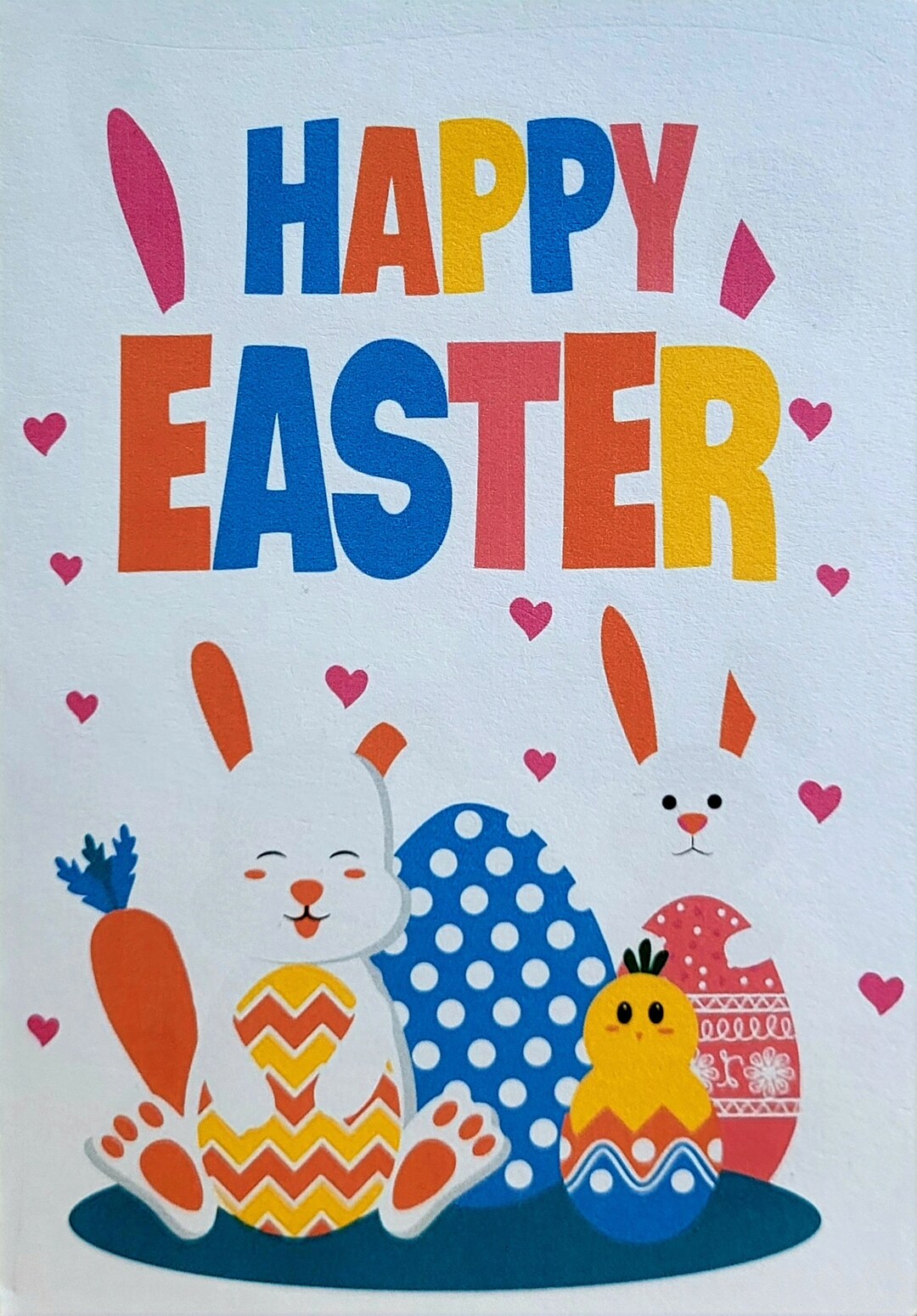 Happy Easter, Blank Inside, Easter, Bunny, Chick, Eggs, Carrot, Blue ...