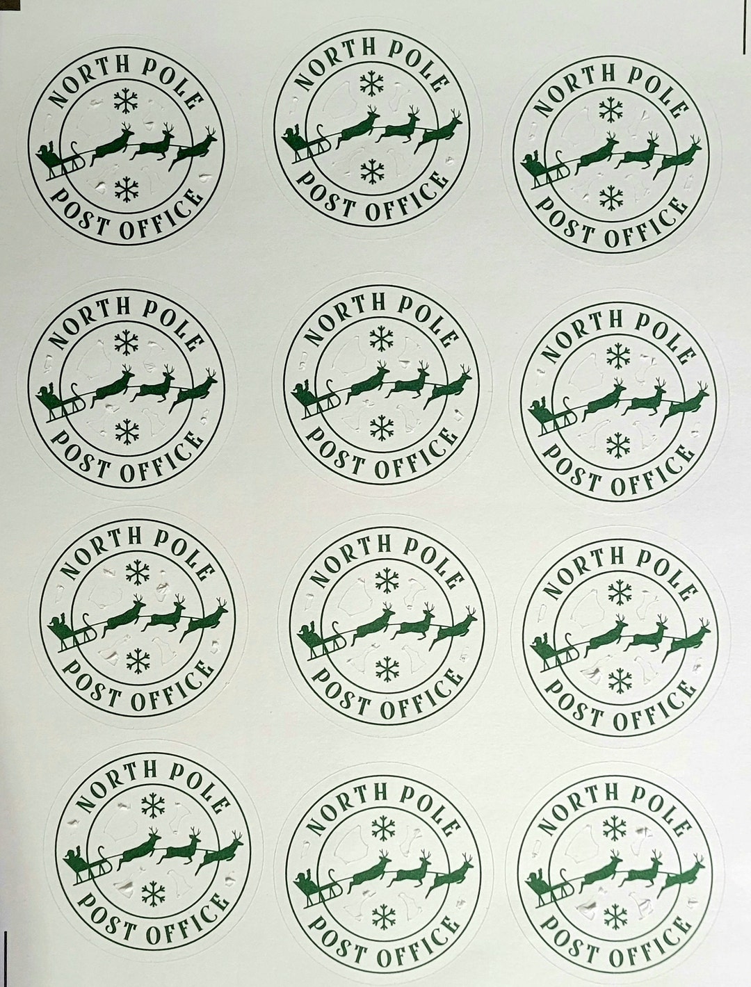 North Pole Post Office Stickers, Santa, Reindeer, Green, White ...