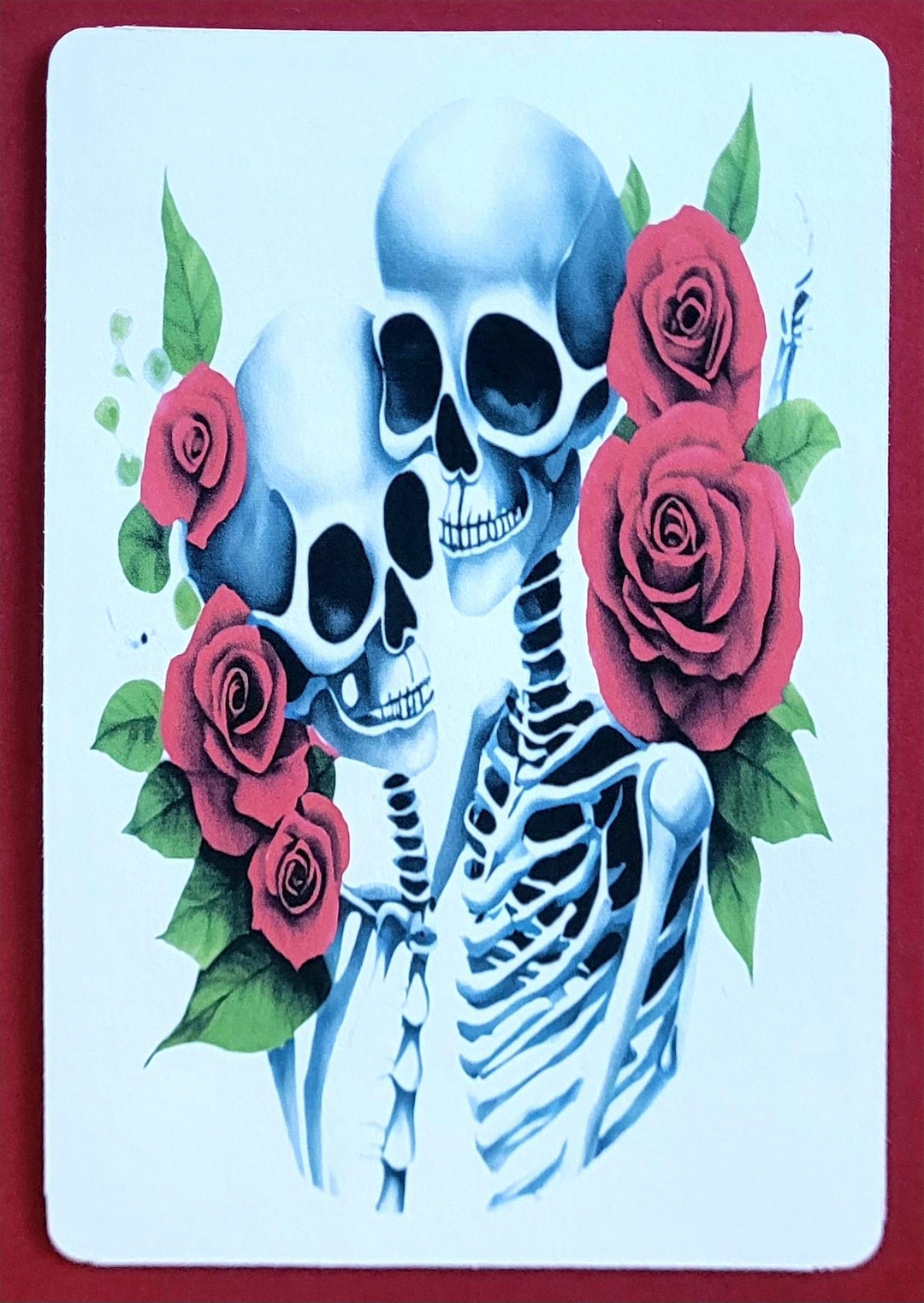 Skeleton Valentine's Day Card With Roses, Blank Inside, Skeletons ...