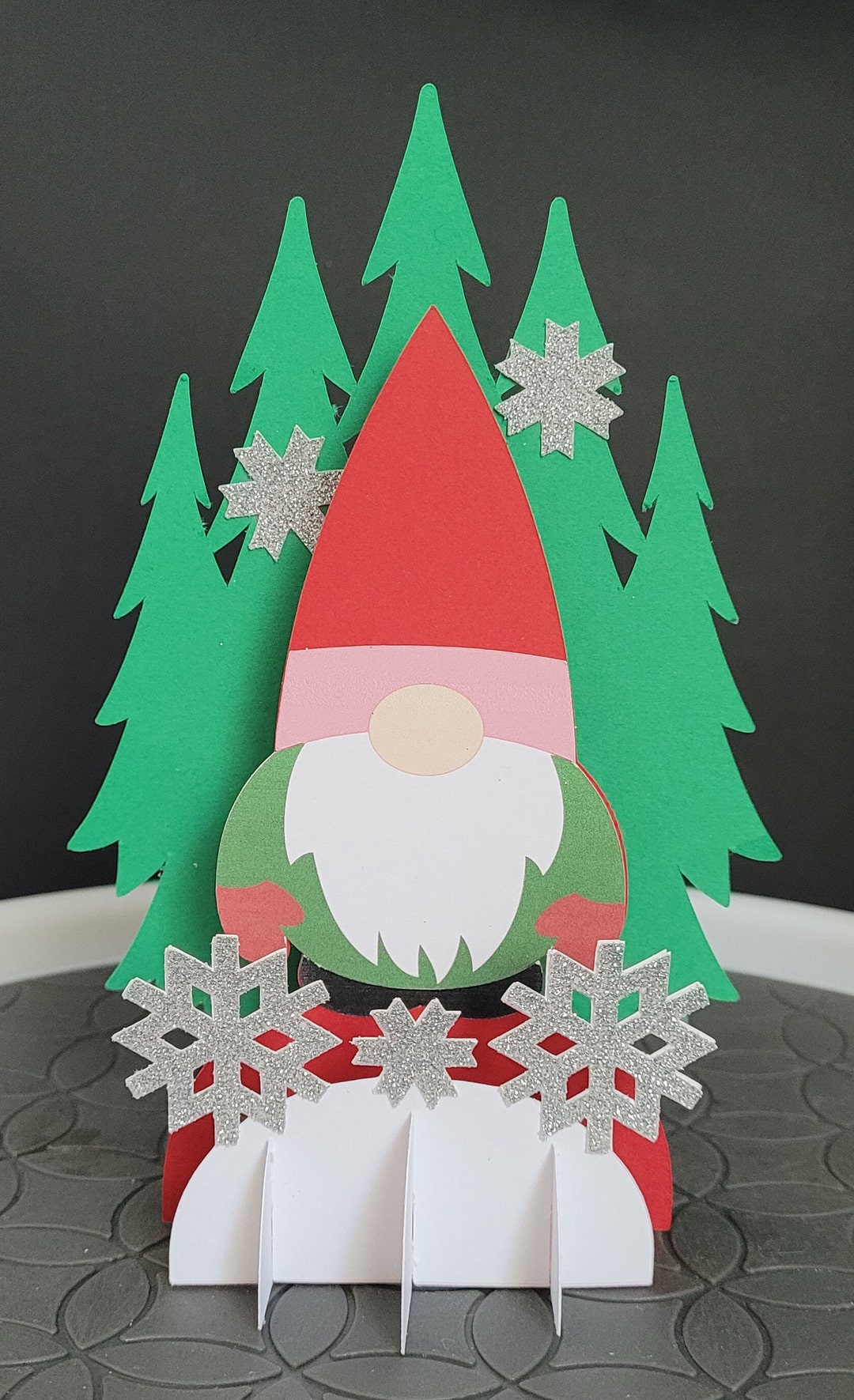 Pop-up Christmas Gnome, Salutation on Back, Gnome, Trees, Snowflakes ...