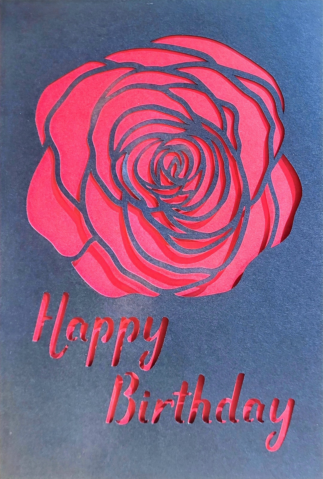 Happy Birthday Rose Card, Blank Inside, Rose, Black, Red, Happy ...
