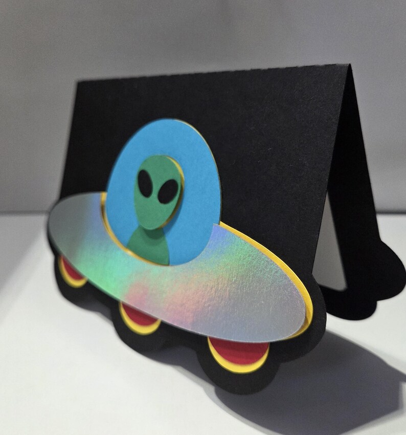 UFO Alien Card, Blank Inside, Martian, Flying Saucer, Birthday ...