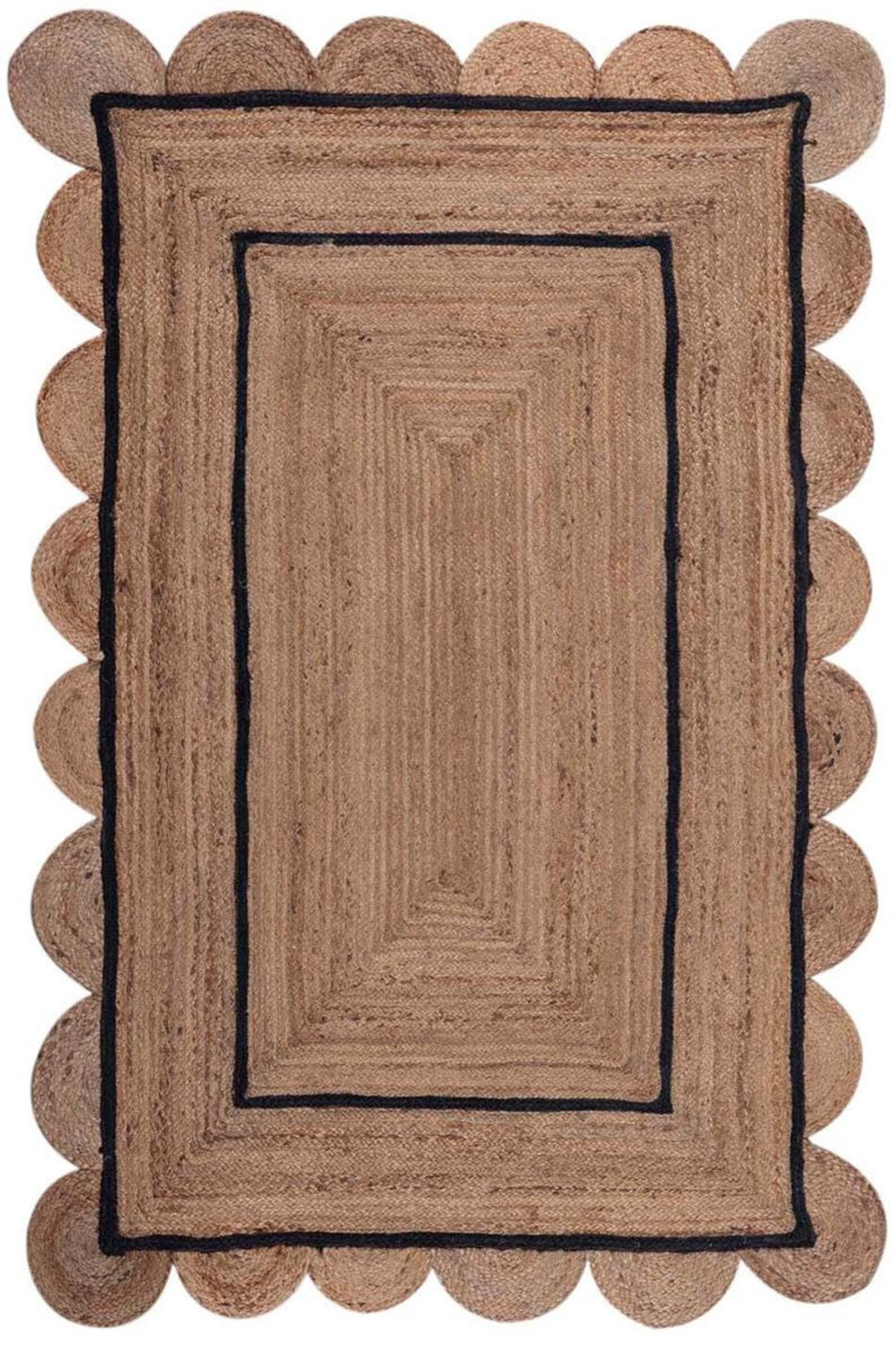 Scalloped Black White Border Rug Jute Boho Rug../jute - Etsy