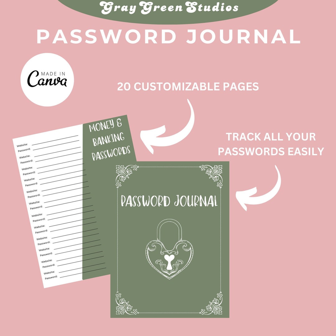 Password Journal | Simple Password Keeper | Printable Password Tracker ...