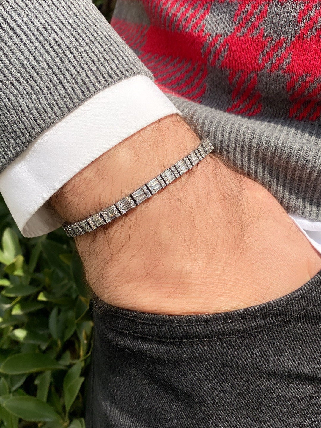 Diamond Tennis Bracelet Sterling Silver 925 For Men Mens Tennis Chain