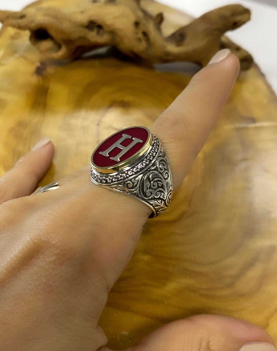 Men Silver Initial Signet Ring Gold Initial Ring Initial | Etsy