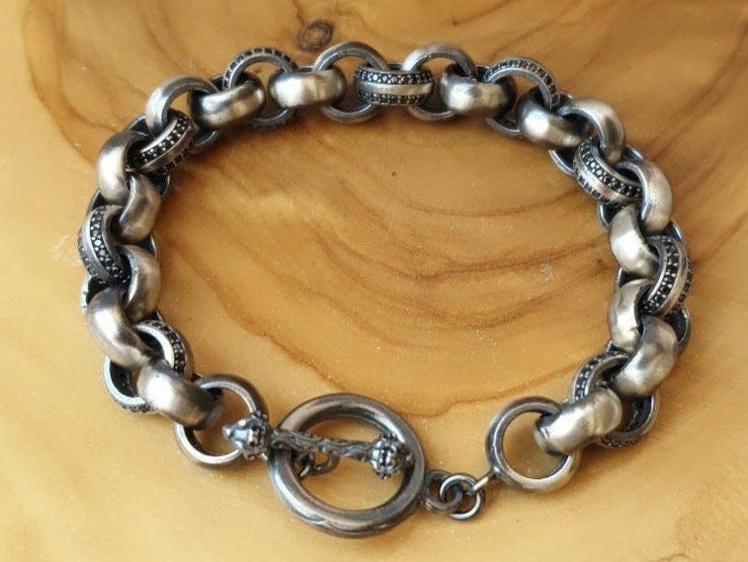 Silver Chunky Rolo Chain Toggle Bracelet for Men, 925 Silver Chain ...