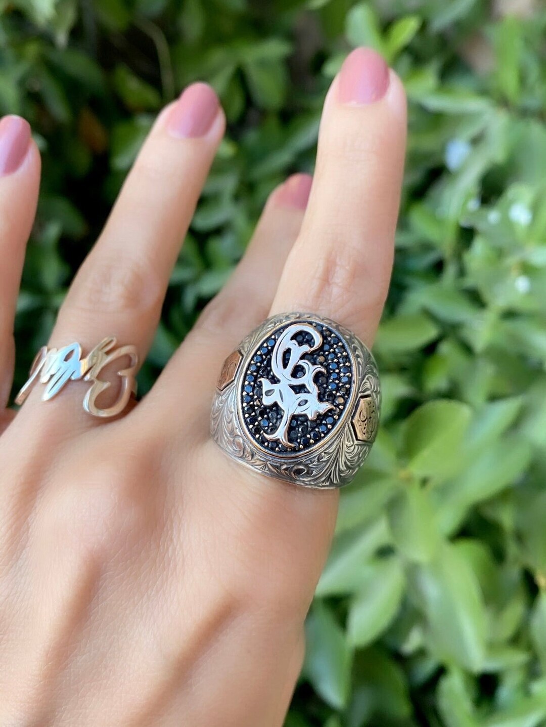 Personalized Mens Silver Signet Initial Ring, Letter Ring for Man ...