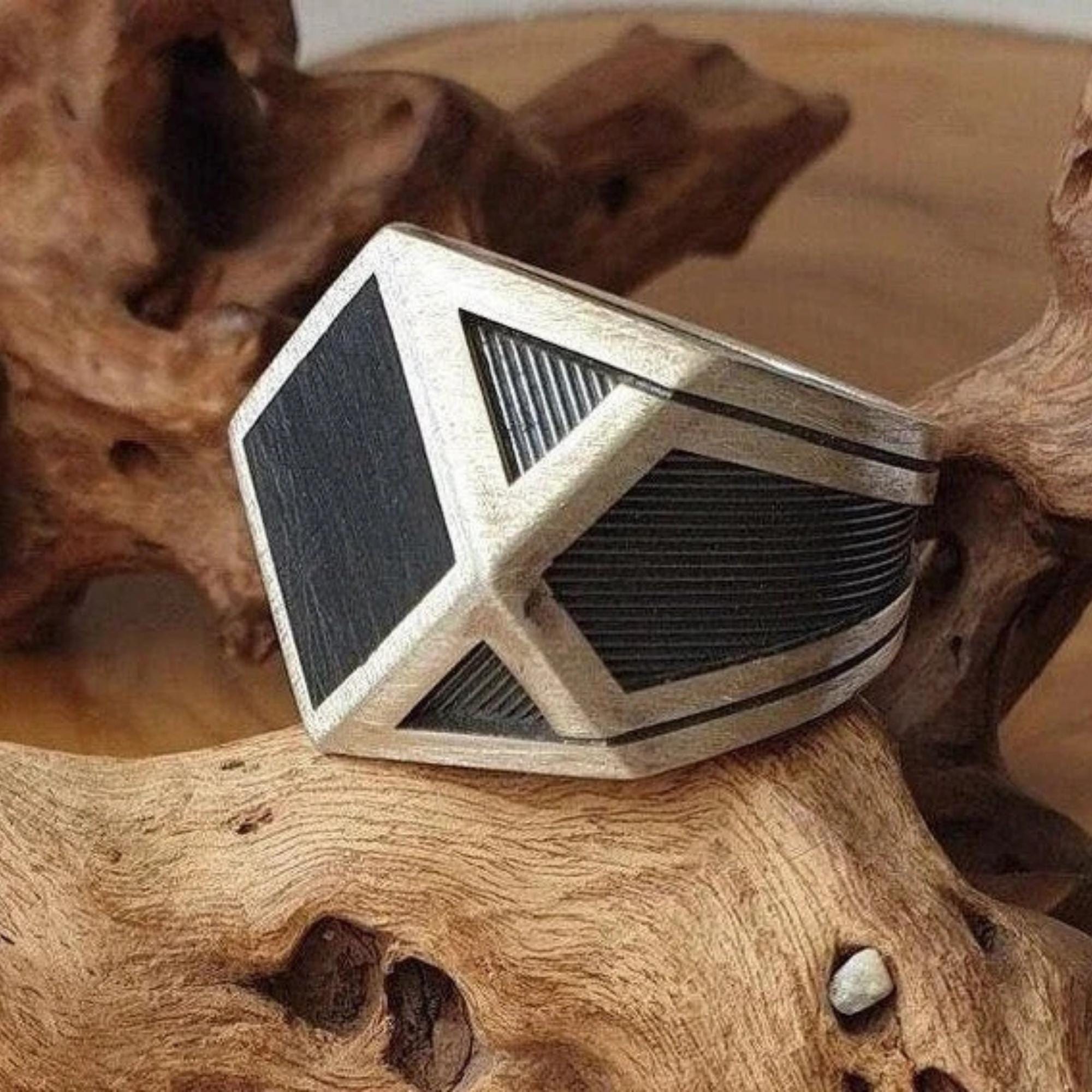 Oxidized Sterling Silver Triangle Ring: Black Onyx Geometric Signet - Etsy