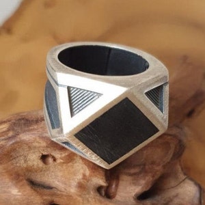 Oxidized Silver Mens Triangle Ring, Triangle Signet Ring, Silver Rustic ...