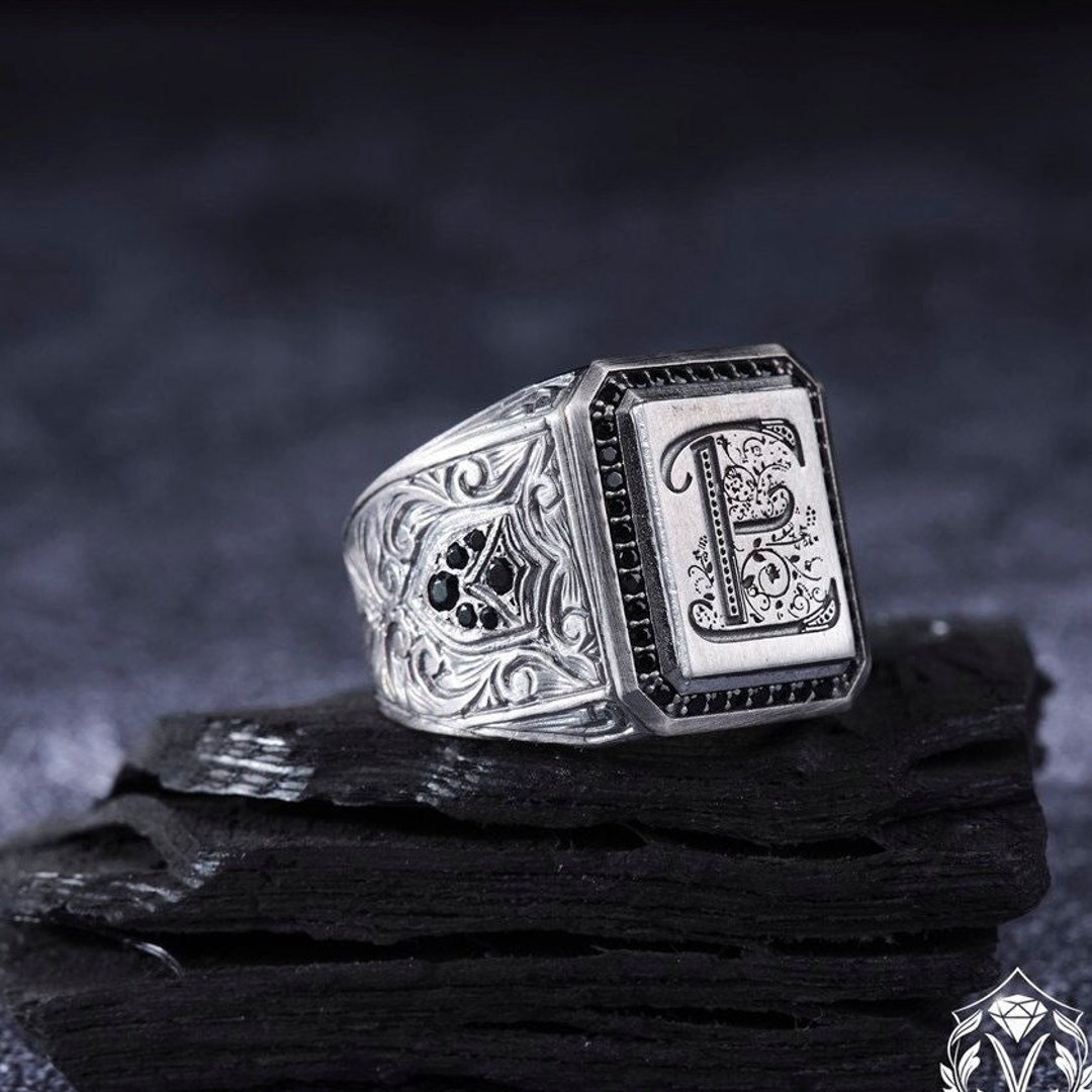 Personalized Sterling Silver Men Initial Ring, Customized Engraved ...