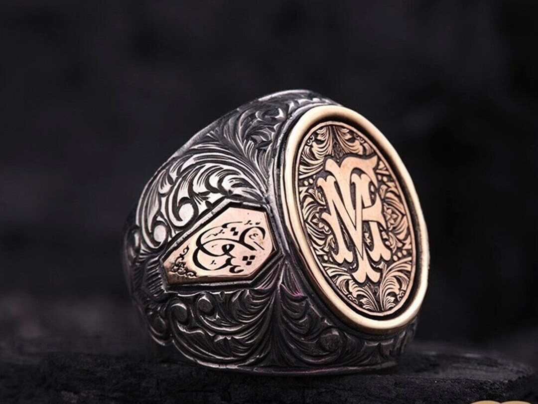 Personalized Two Initial Sterling Silver Mens Signet Ring, Mens ...