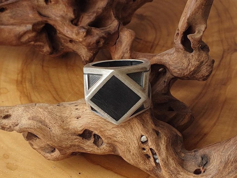 Oxidized Sterling Silver Triangle Ring: Black Onyx Geometric Signet - Etsy