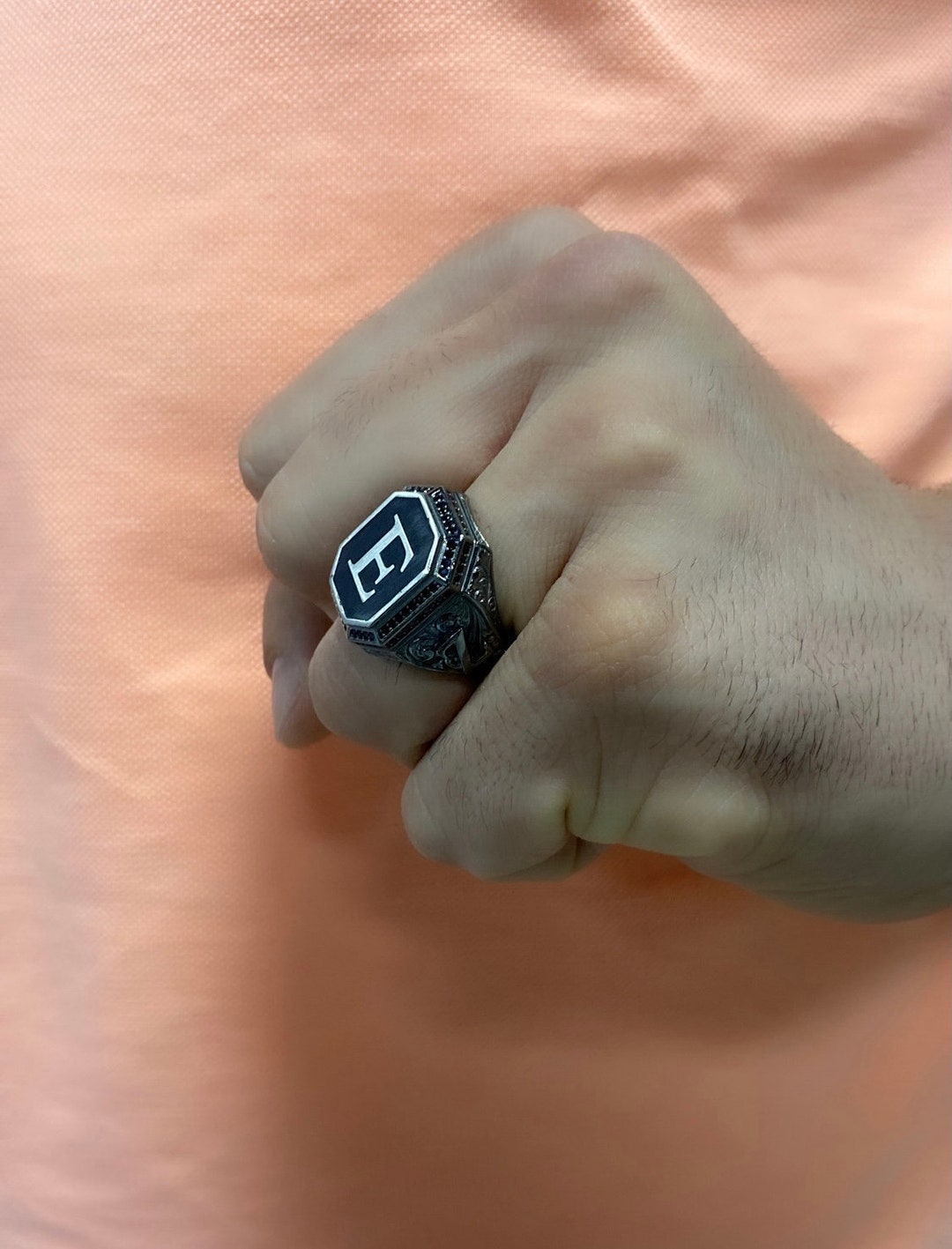 Mens Signet Ring With Letter, Personalized Mens Signet Ring, Initial ...