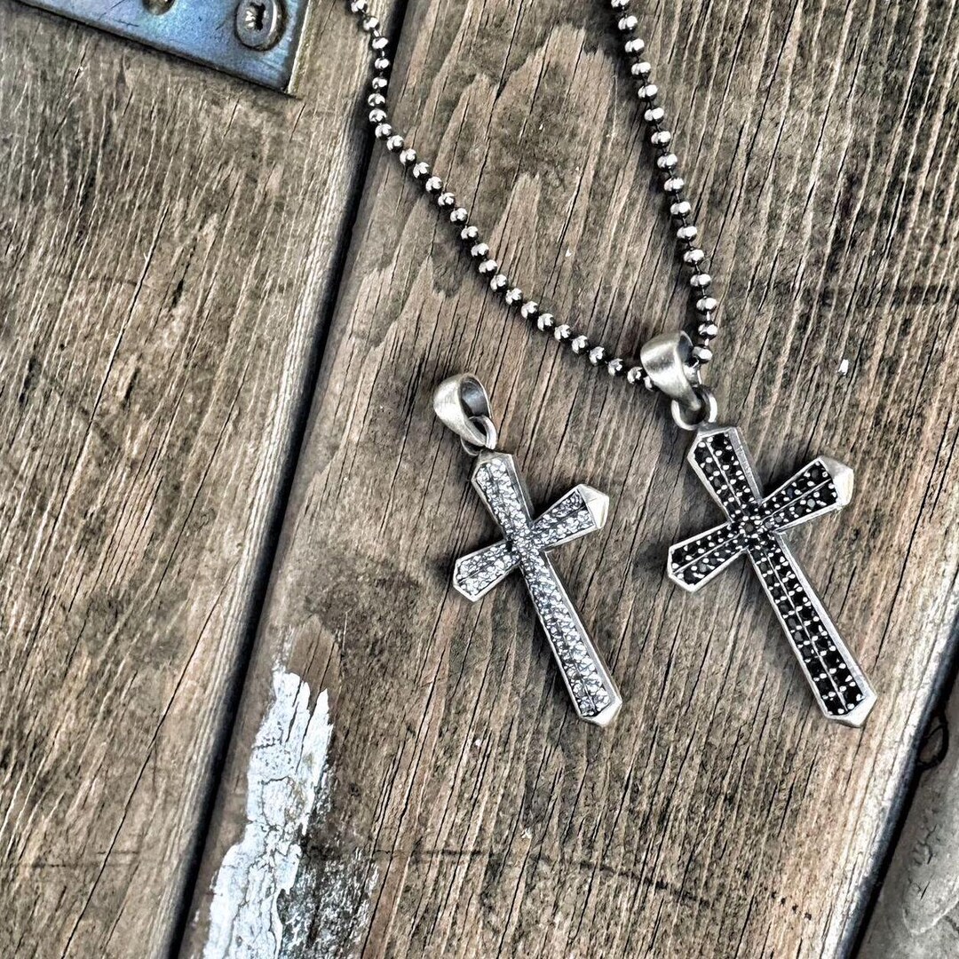 Mens Sterling Silver Pave Diamond Large Crucifix Cross Necklace ...