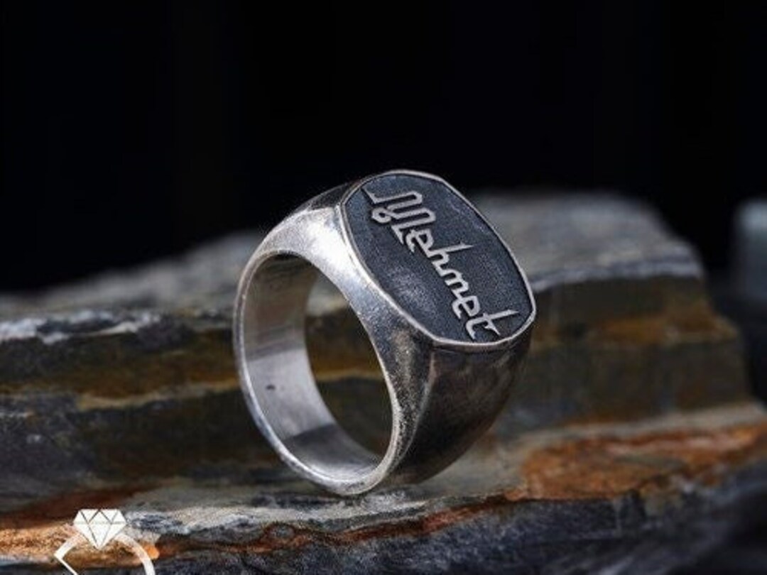 Custom Monogram Silver Signet Ring for Men, Personalized Initial ...