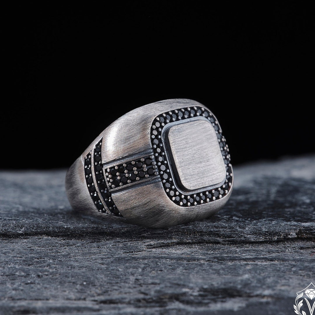 Mens Silver Black Onyx Ring, Black Stone Gemstone Ring for Men, Silver 925K Ring, Mens Hanmade ...