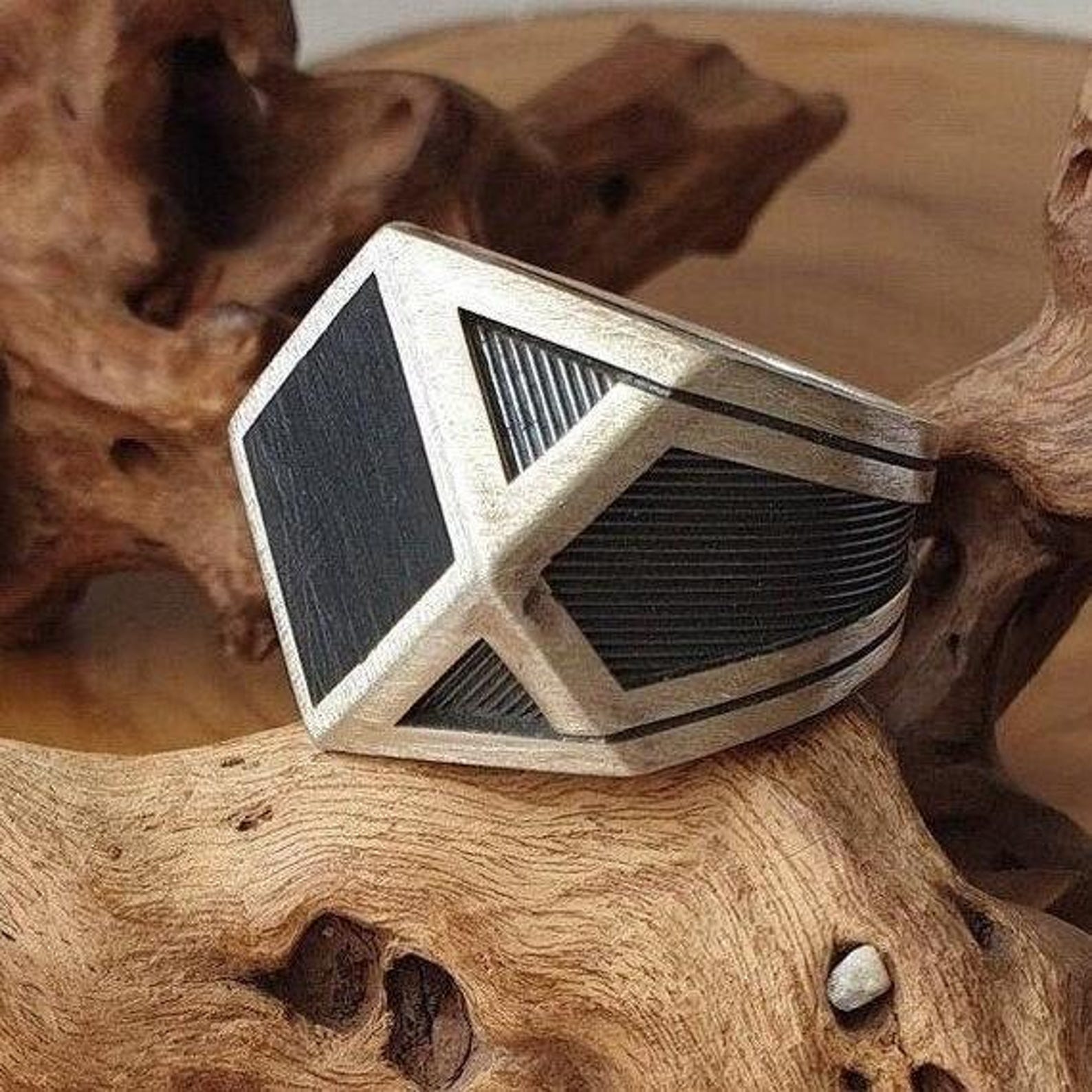 Oxidized Sterling Silver Triangle Ring: Black Onyx Geometric Signet - Etsy