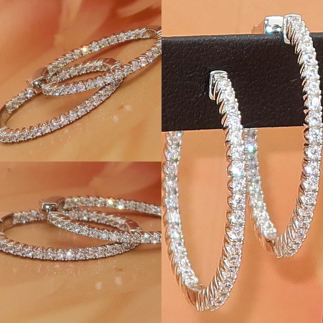 Inside Outside 1.2'inch /31mm Hoops Zirconia Hoops Sparkling Pageant ...